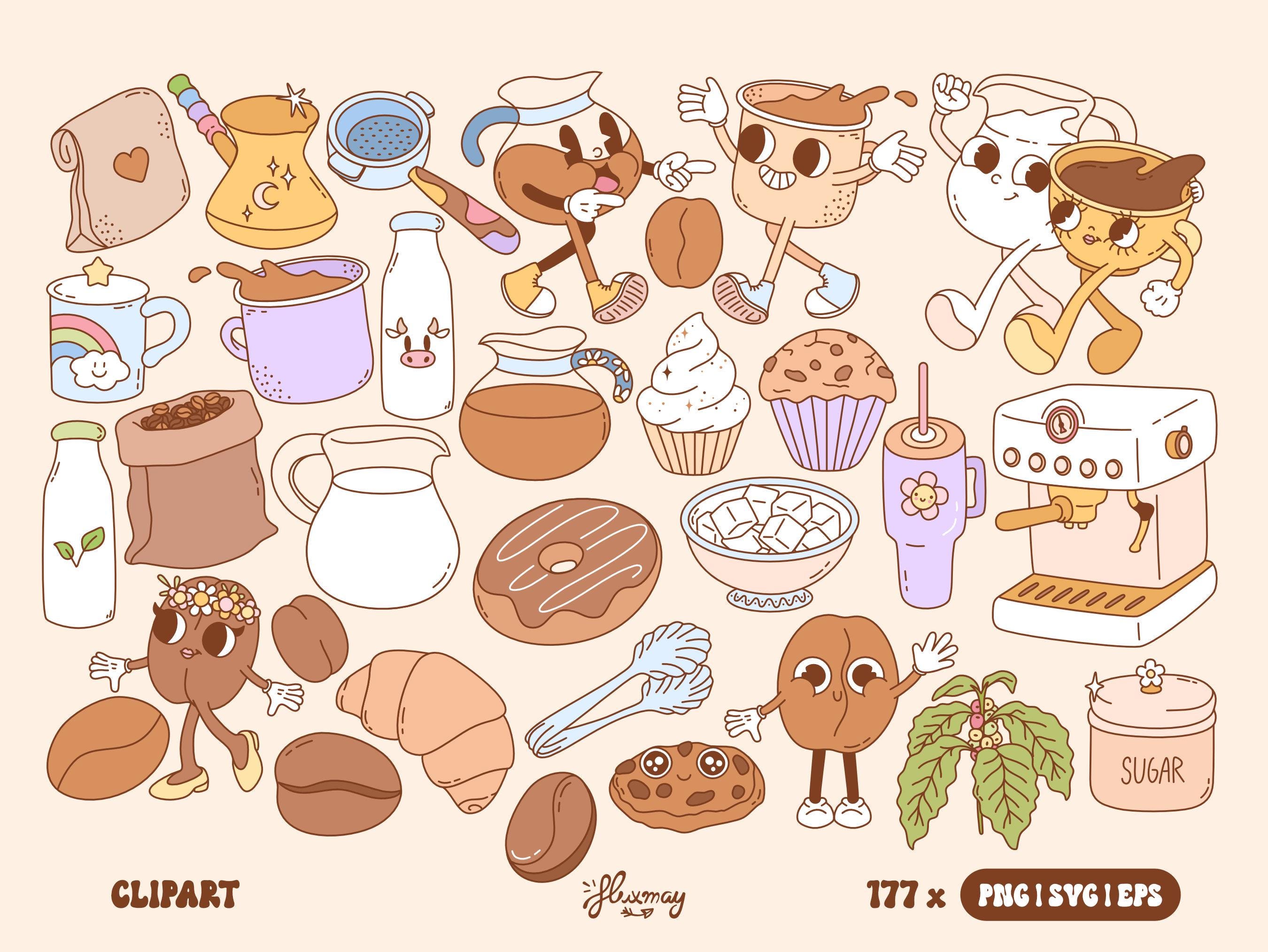 Retro Coffee Clipart Bundle: Groovy Barista PNG SVG (digital Download ...