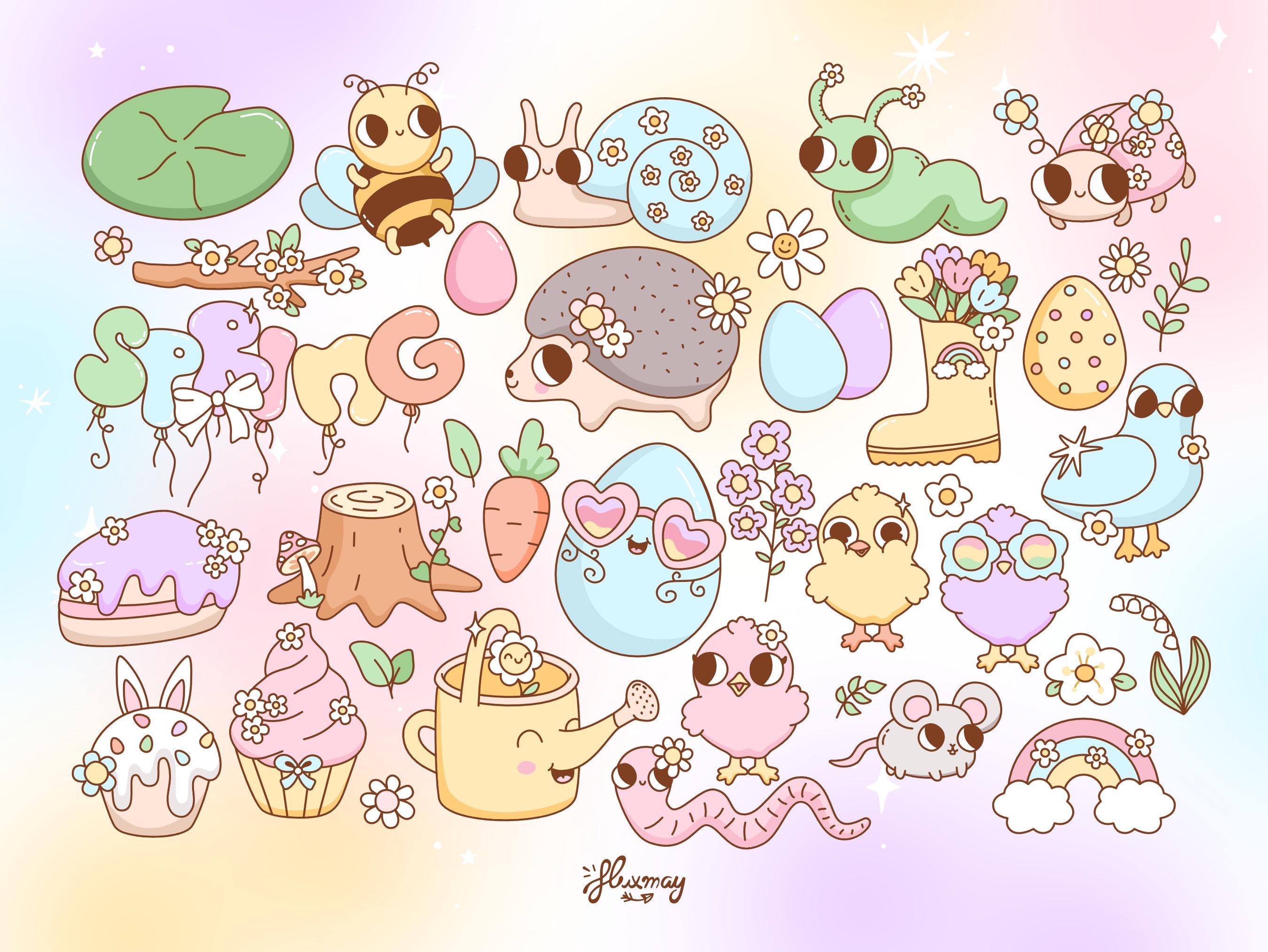Cute Spring Clipart Bundle: Retro Groovy Easter Graphics - Bunnies ...