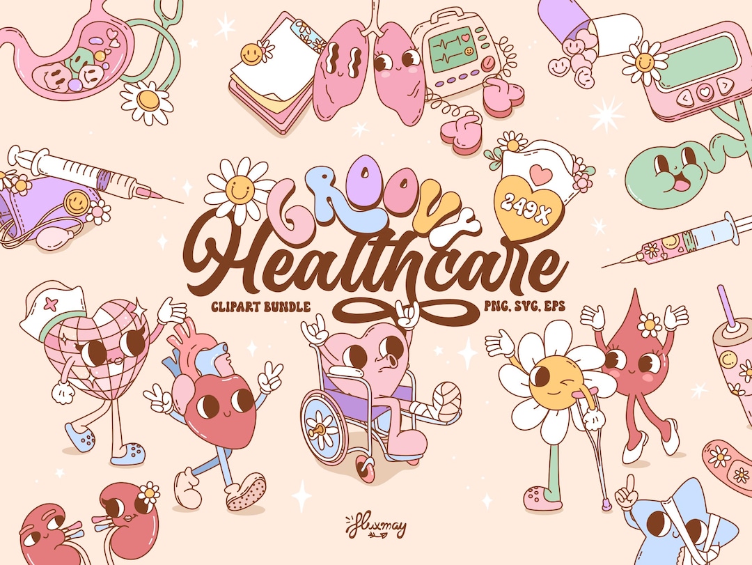 Groovy Retro Nurse Clipart Bundle, Healthcare PNG, SVG, Retro Mental ...
