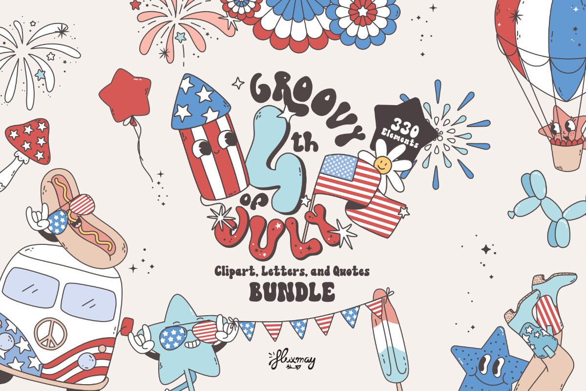 Groovy Retro Huge Clipart Bundle All Year-round Set Cute - Etsy