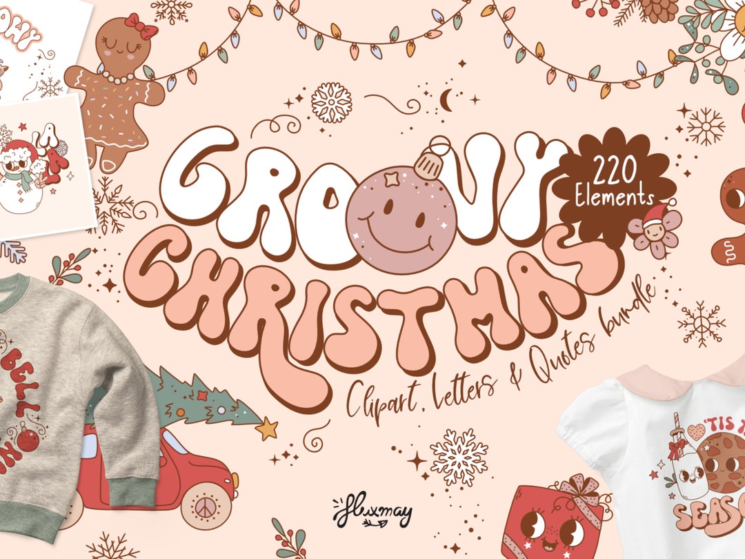 Retro Christmas Clipart Bundle: Groovy 70s-80s Designs (PNG, EPS, SVG ...