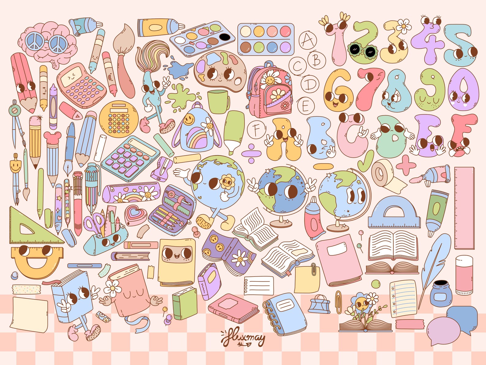 Back to School Retro Clipart Bundle, Positive Vibes Vector Set, School ...