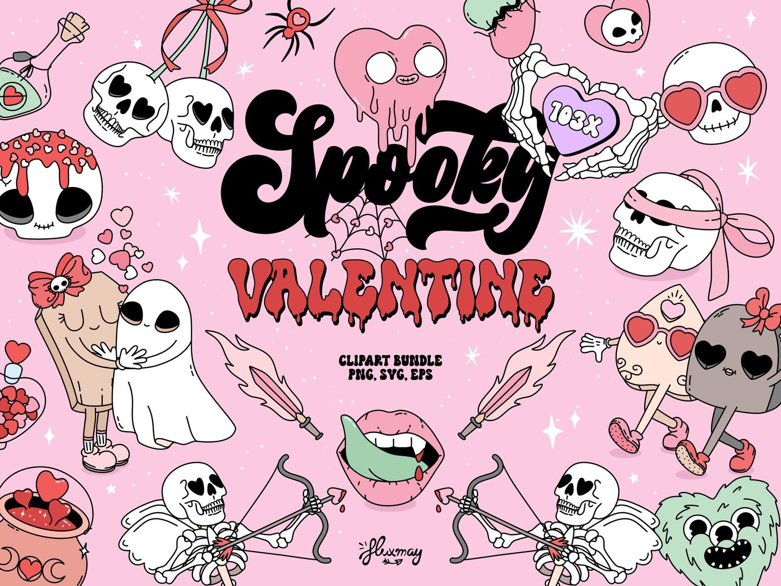 Spooky Valentine Clipart Bundle: Gothic Retro Anti-love. Pastel Goth ...