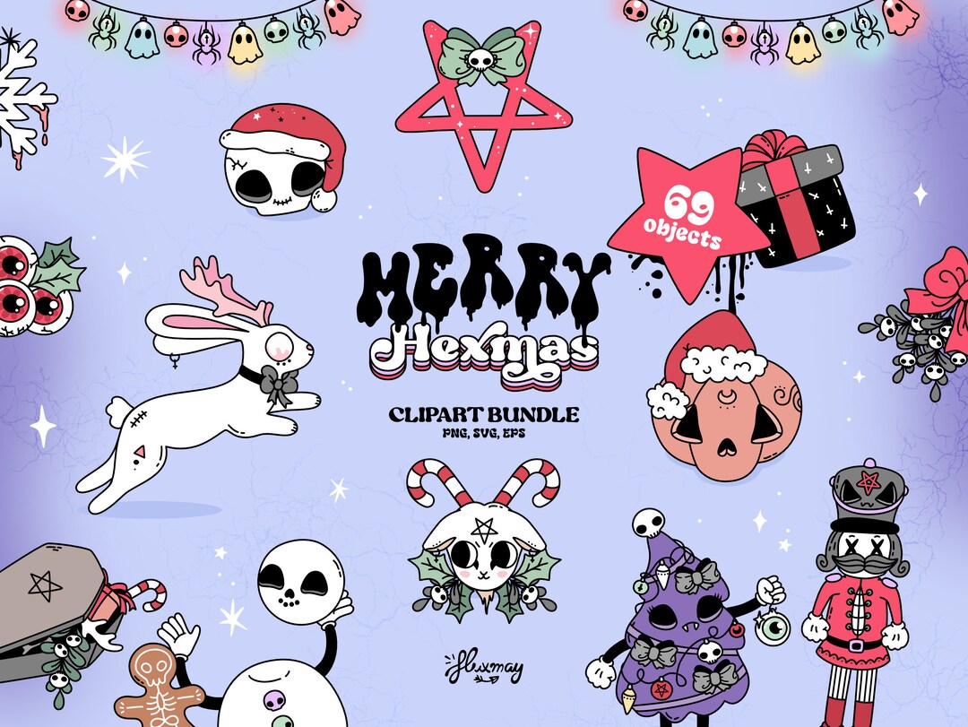 Merry Hexmas, Gothmas, Creepmas, Pastel Goth Christmas Clipart Bundle ...
