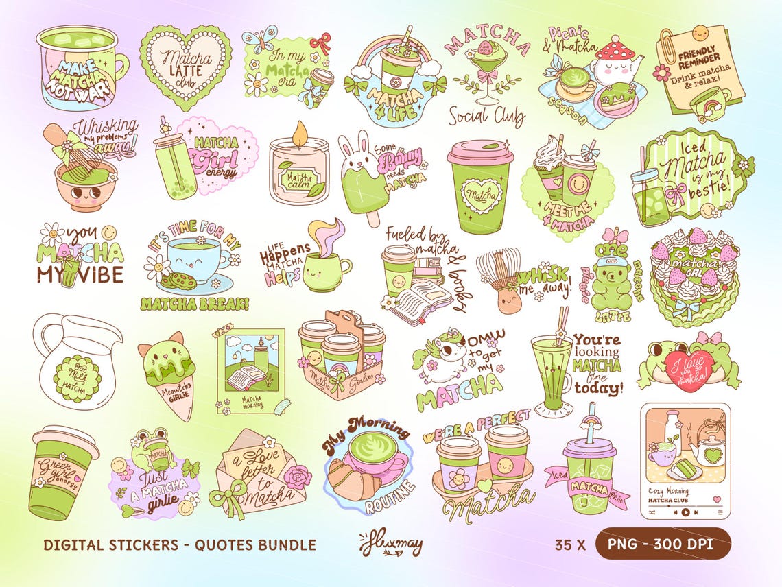 Matcha Girlies PNG Bundle, Matcha Fun Quotes, Coffee Girl Matcha ...