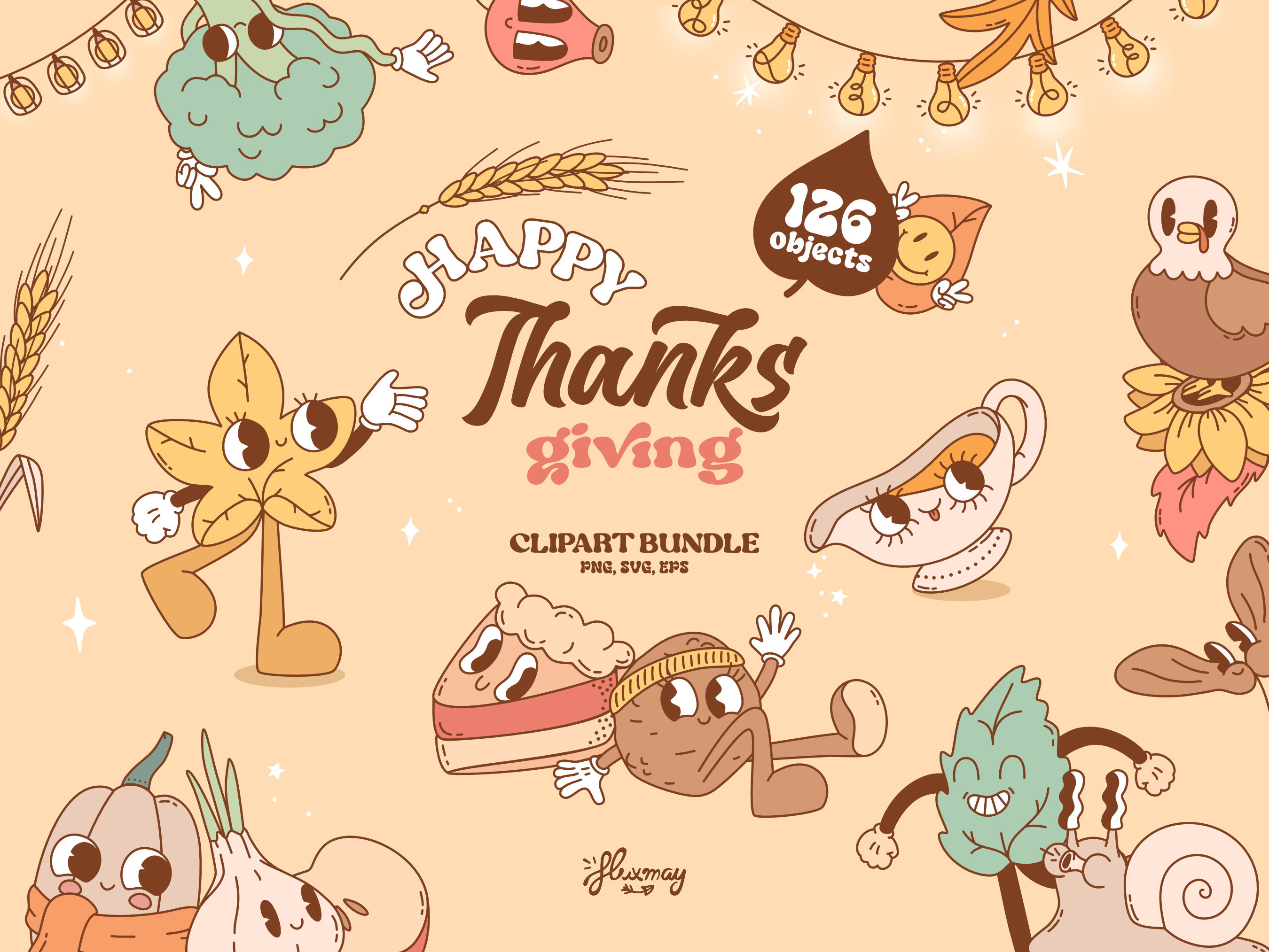 Groovy Retro Thanksgiving Day Clipart Bundle, Groovy Retro Fall ...
