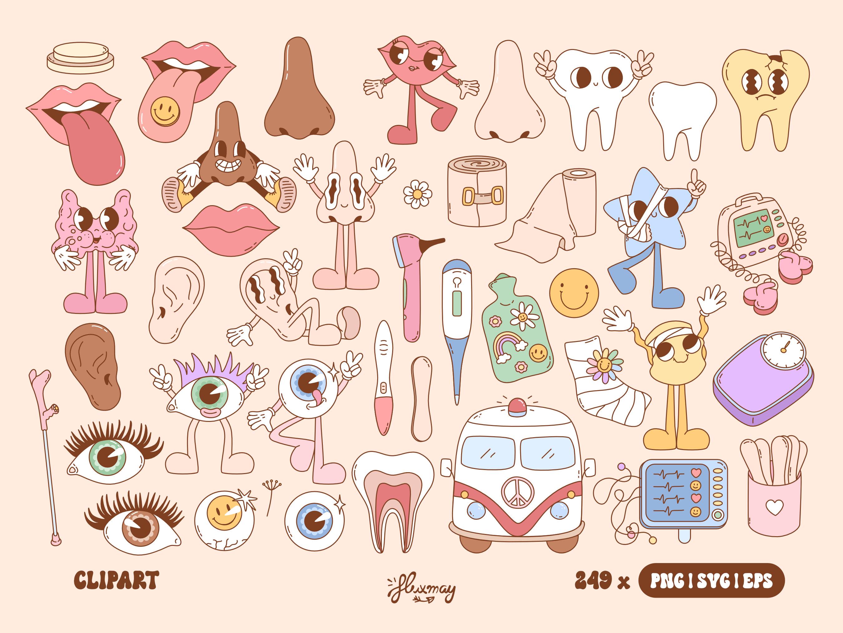 Groovy Retro Nurse Clipart Bundle, Healthcare PNG, SVG, Retro Mental ...