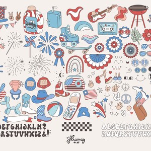 Retro 4th of July Sublimation Clipart Bundle, Groovy Fourth of July ...