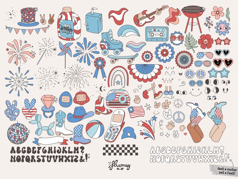 Retro 4th of July Sublimation Clipart Bundle Groovy Fourth of - Etsy