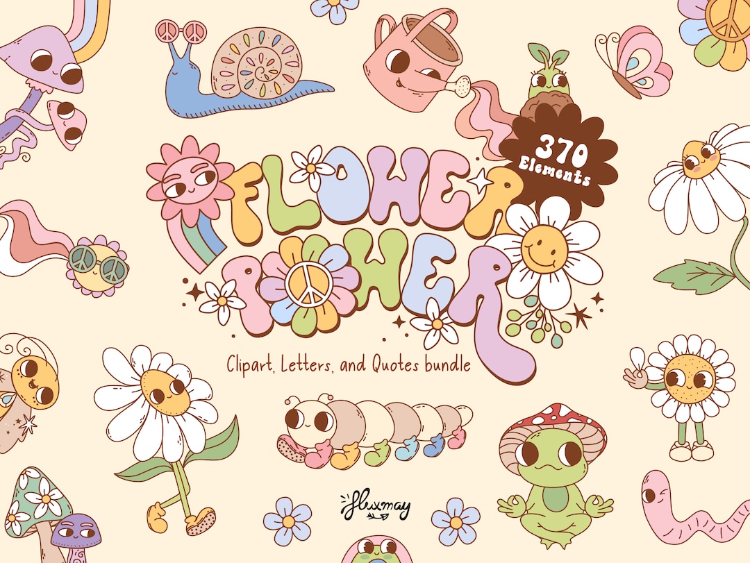 Retro Flower Clipart Bundle: Groovy Hippie Vector Graphics (digital ...