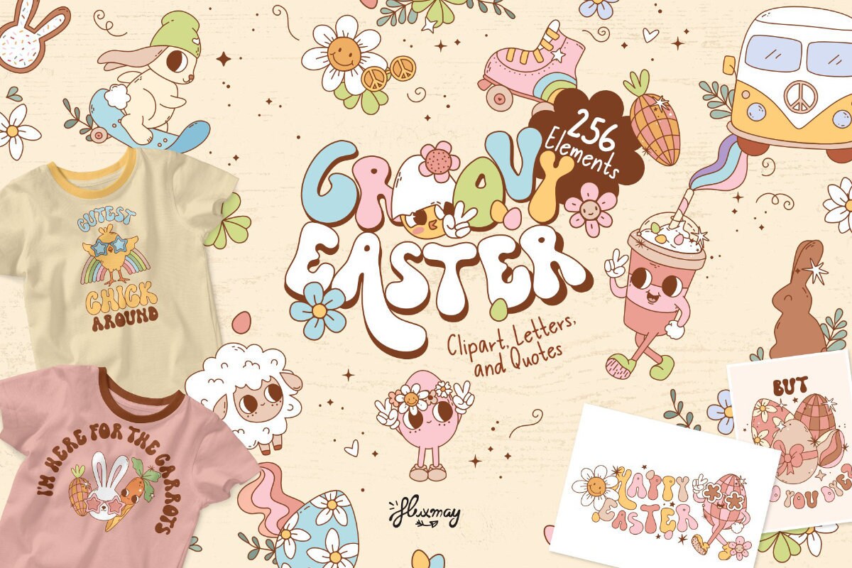 Groovy Retro Huge Clipart Bundle All Year-round Set Cute - Etsy