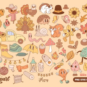 Groovy Retro Thanksgiving Day Clipart Bundle, Groovy Retro Fall ...