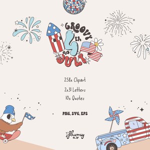 Retro 4th of July Sublimation Clipart Bundle, Groovy Fourth of July ...