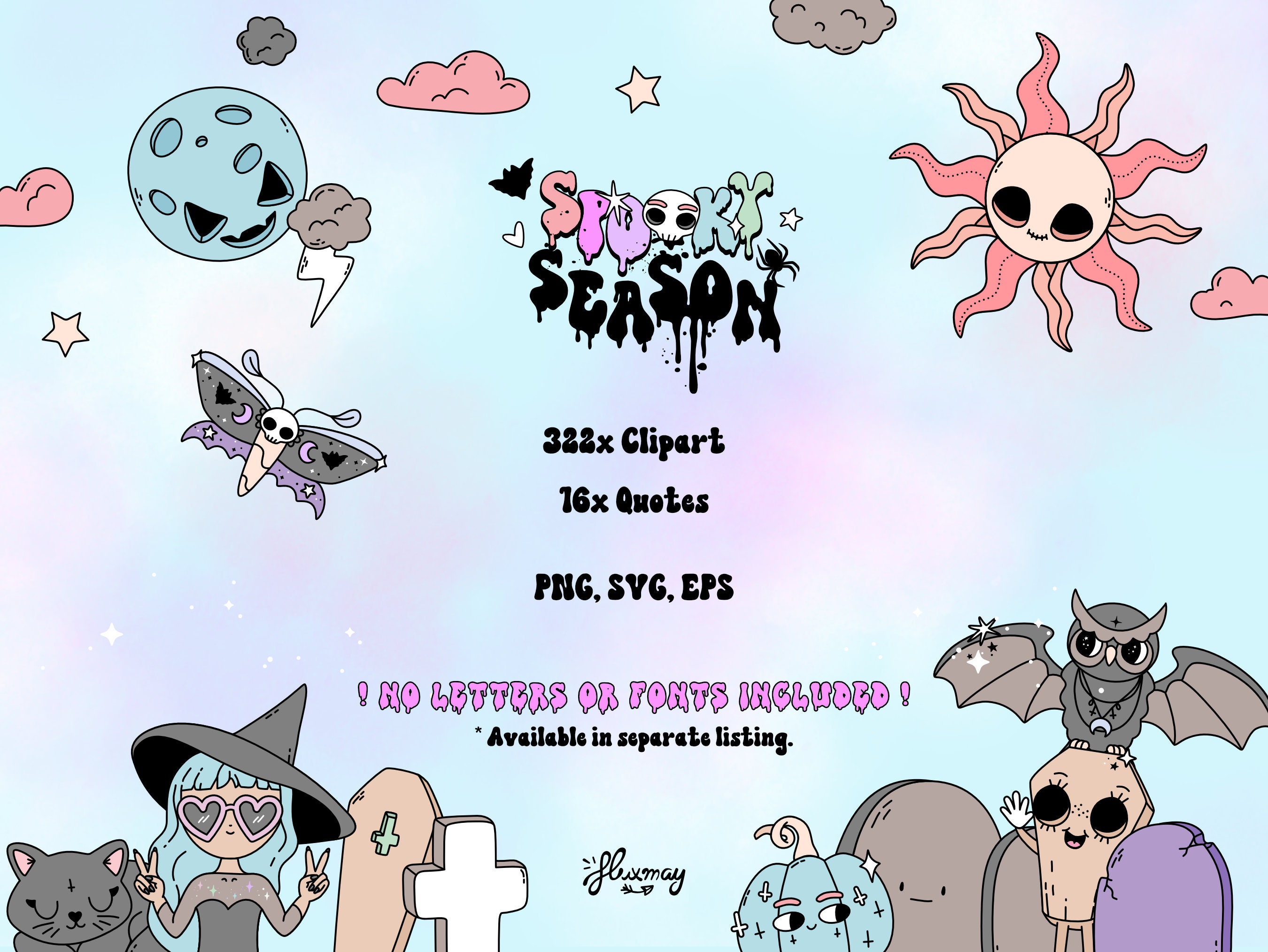 Pastel Goth Clipart Bundle: Cute Halloween Spooky Season. Creepy ...