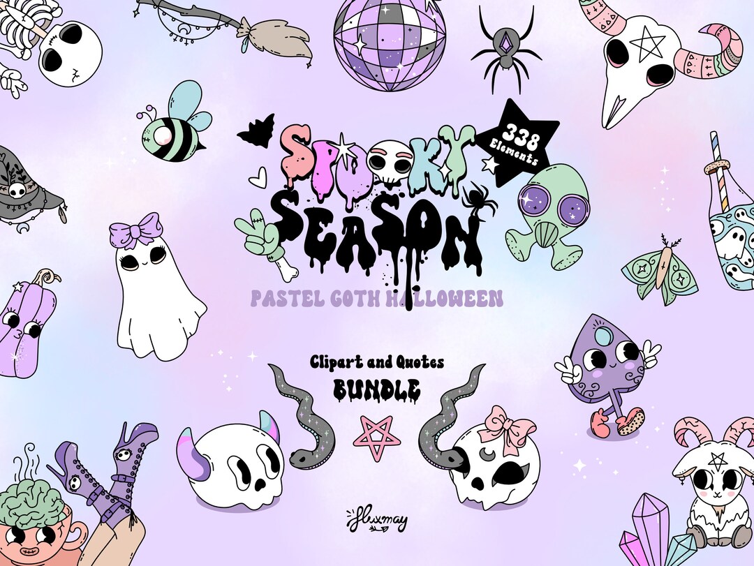 Pastel Goth Clipart Bundle: Cute Halloween Spooky Season. Creepy ...