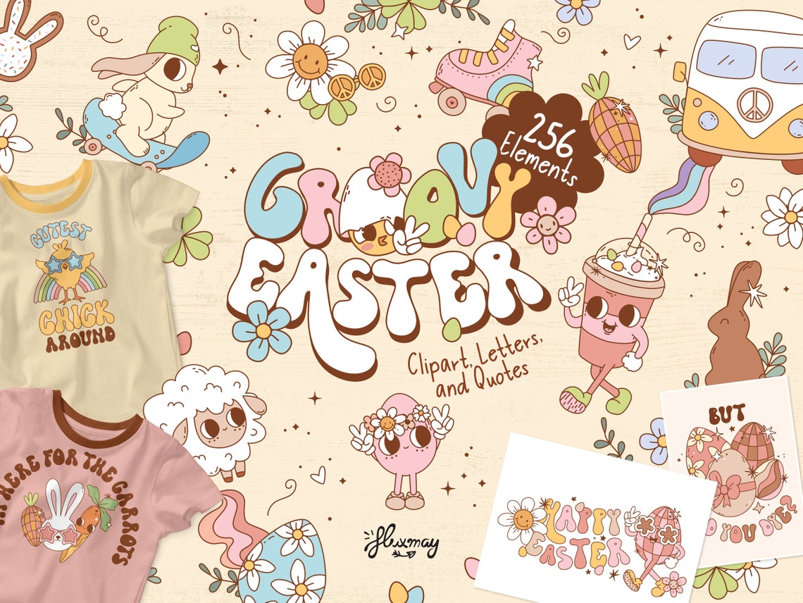 Groovy Retro Easter Huge Sublimation Bundle Cute Clipart - Etsy