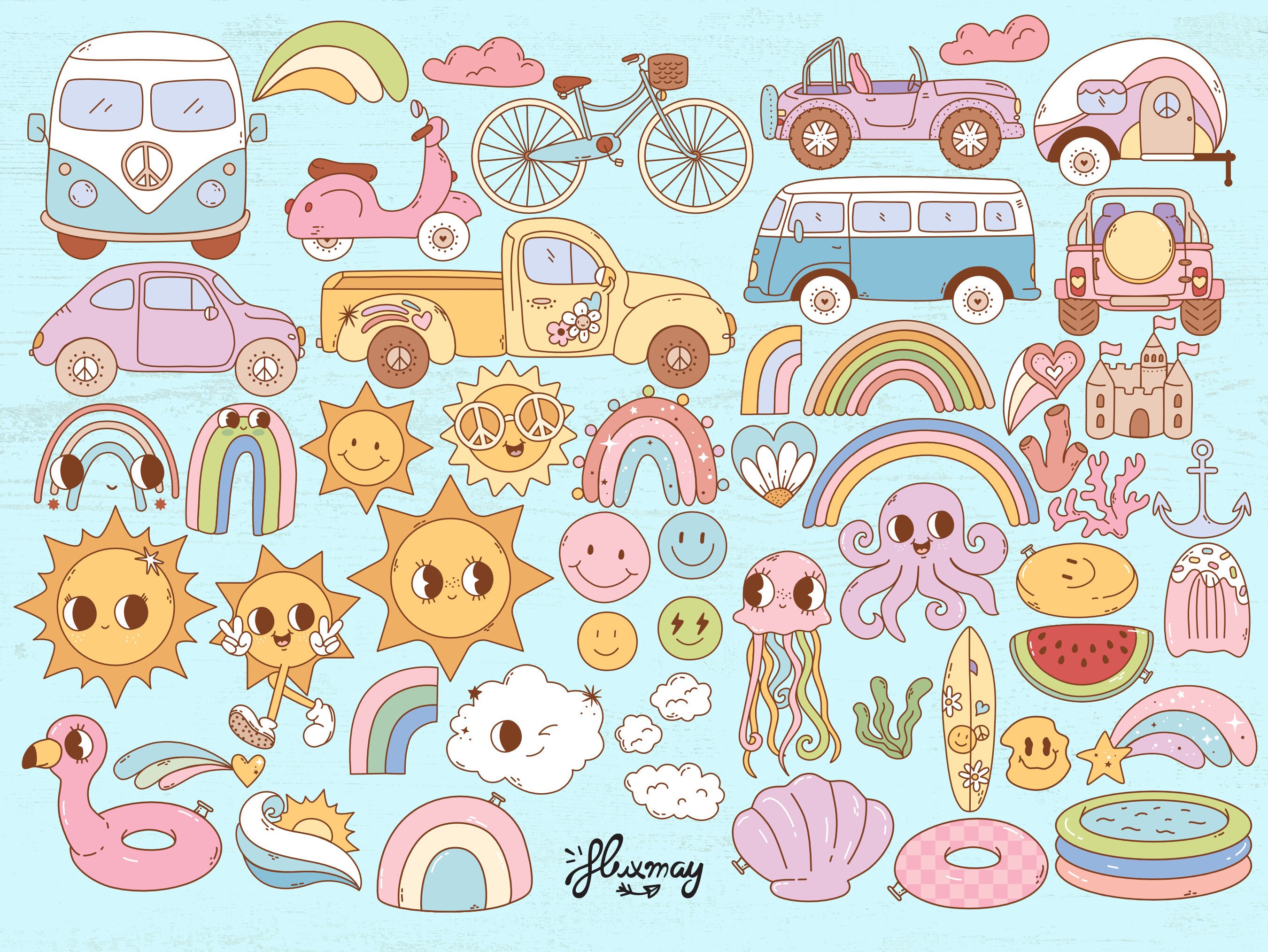 Retro Groovy Summer Vacation Sublimation Clipart Bundle - Etsy