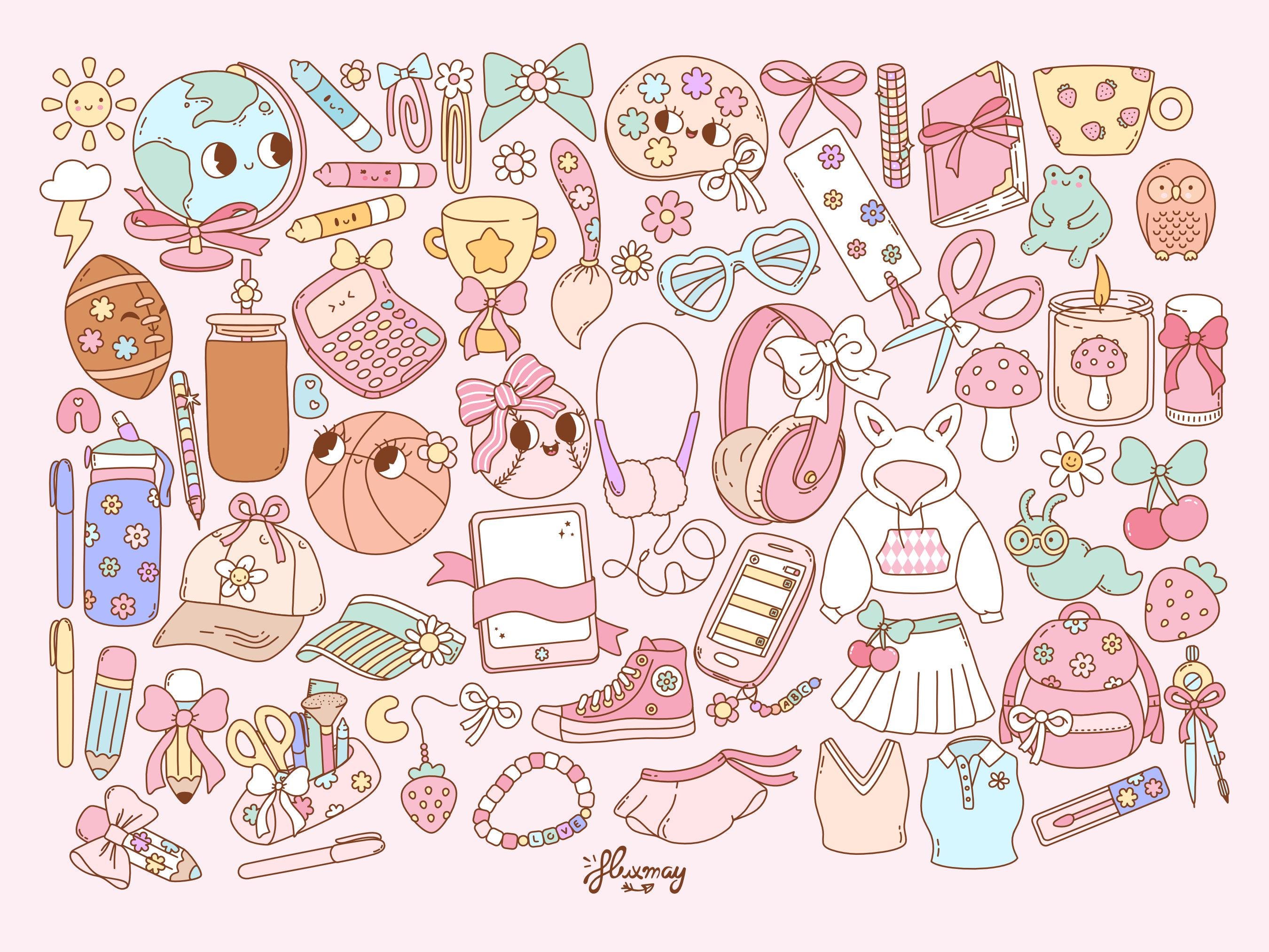 Retro Preppy School Supplies Clipart Bundle: Groovy Back to School ...