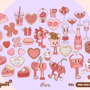 Retro Valentine's Day Clipart Bundle: Groovy Romantic Characters (PNG ...