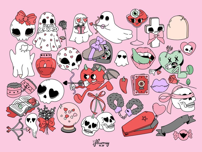 Spooky Valentine Clipart Bundle: Gothic Retro Anti-love. Pastel Goth ...