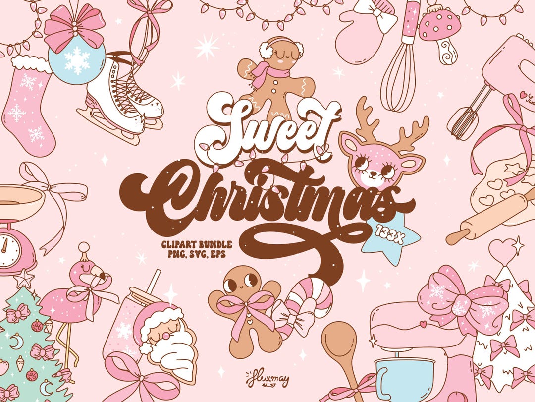 Pink Christmas Clipart Bundle: Retro Coquette, Gingerbread Man, Sweet ...