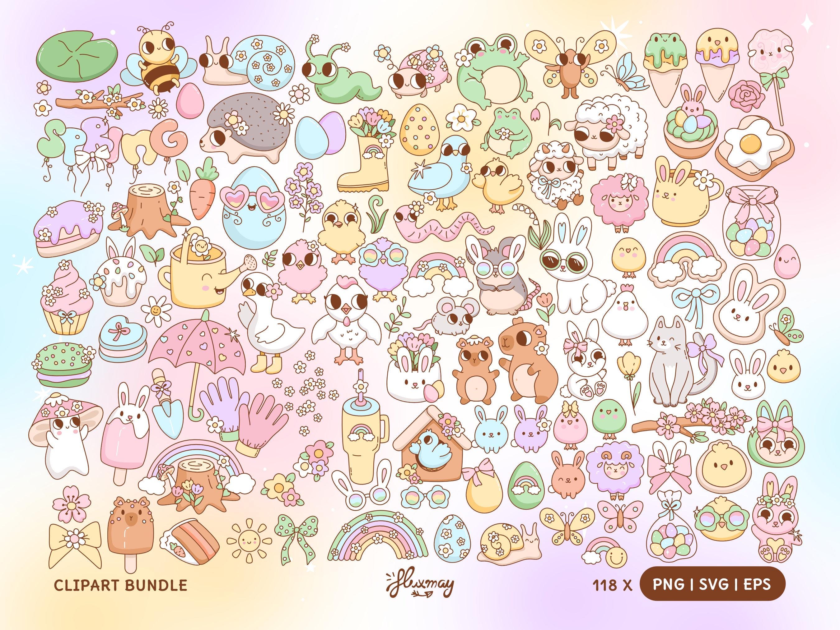 Cute Spring Clipart Bundle: Retro Groovy Easter Graphics - Bunnies ...