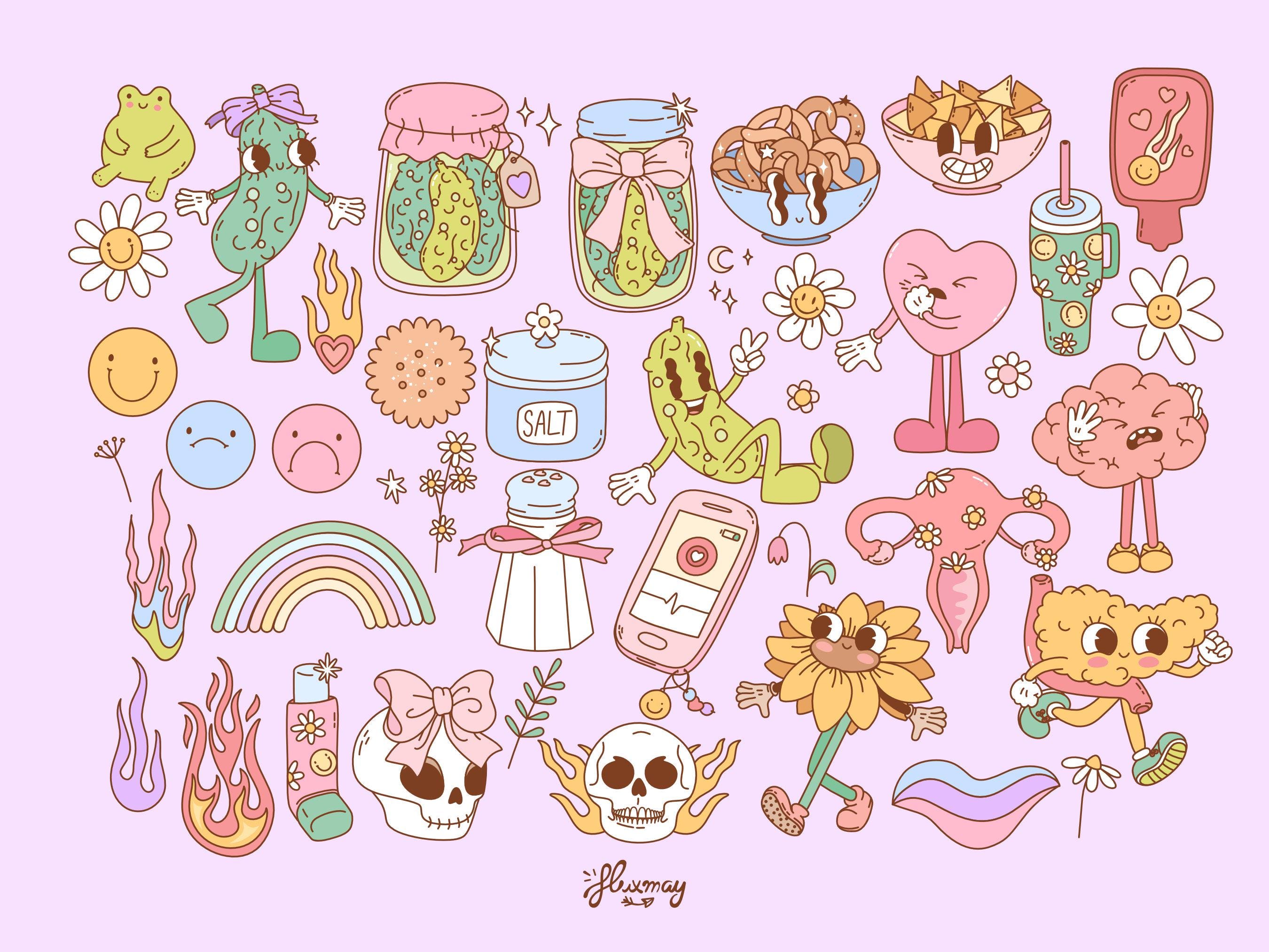 Groovy Retro Diagnosis Clipart Bundle, Healthcare PNG, SVG, Chronic ...