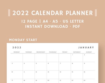 2022 Monthly Dated Calendar | Etsy