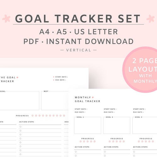 Goal Tracker Set Printable Template Goal Planner Insert - Etsy