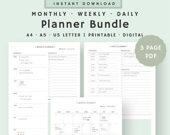 Planner Bundle Printable, Monthly, Weekly, Daily Planner, Digital ...