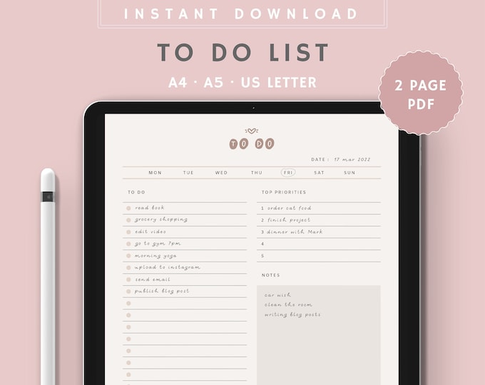 Blank Checklist Planner Printable | to Do List Planner | Minimalist ...