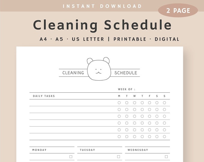 Weekly Cleaning Schedule List - Etsy Canada
