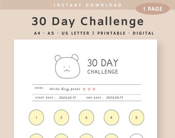 30 Day Challenge, Habit Tracker Printable, PDF DOWNLOAD - Etsy