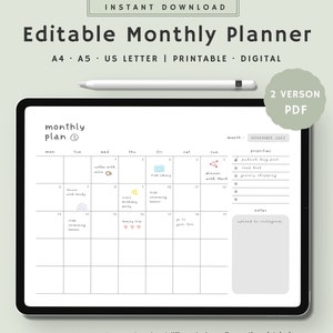 Minimalist Calendar Template | Undated Digital Planner Printable ...
