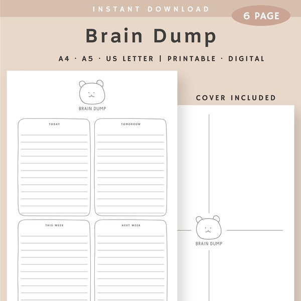 Brain Dump,thought Organizer, ADHD Brain Dump, Thought Tracker ...