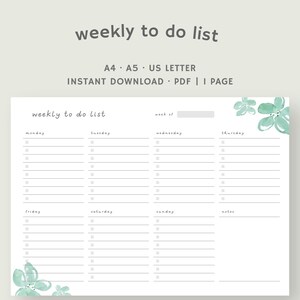 Weekly to Do Lists Printable Watercolor to Do List Floral - Etsy