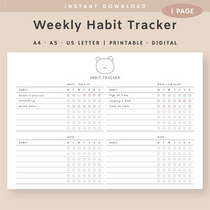 Weekly Habit Tracker Printable, Routine Tracker, Habit Tracker Template ...