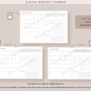 Digital Monthly Calendar, Undated Planner Template for Goodnotes Ipad ...