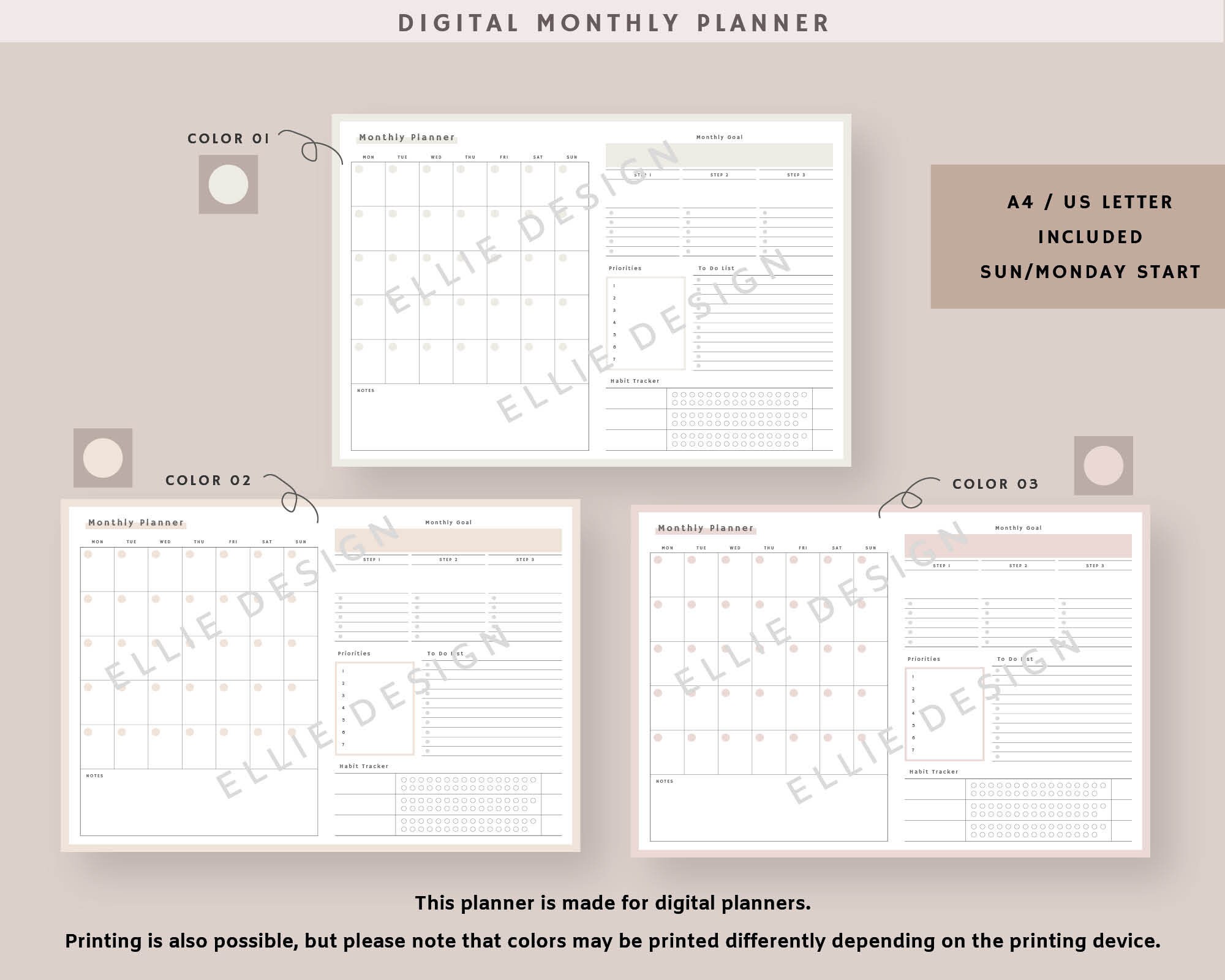 Digital Monthly Calendar, Undated Planner Template for Goodnotes Ipad ...
