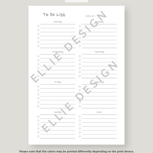 Weekly to Do List Printable, Weekly Task List Template, Minimal Weekly ...