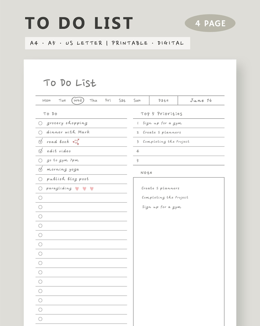 Daily to Do List Printable, Simple Tasks List Template, to Do List ...