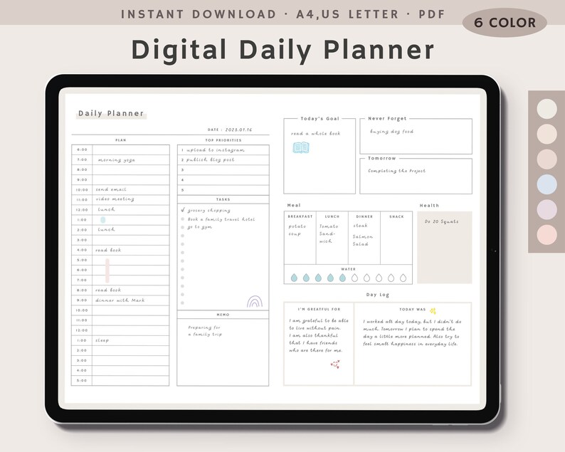 Digital Daily Planner, Daily Planner Goodnotes Template, Minimalist ...