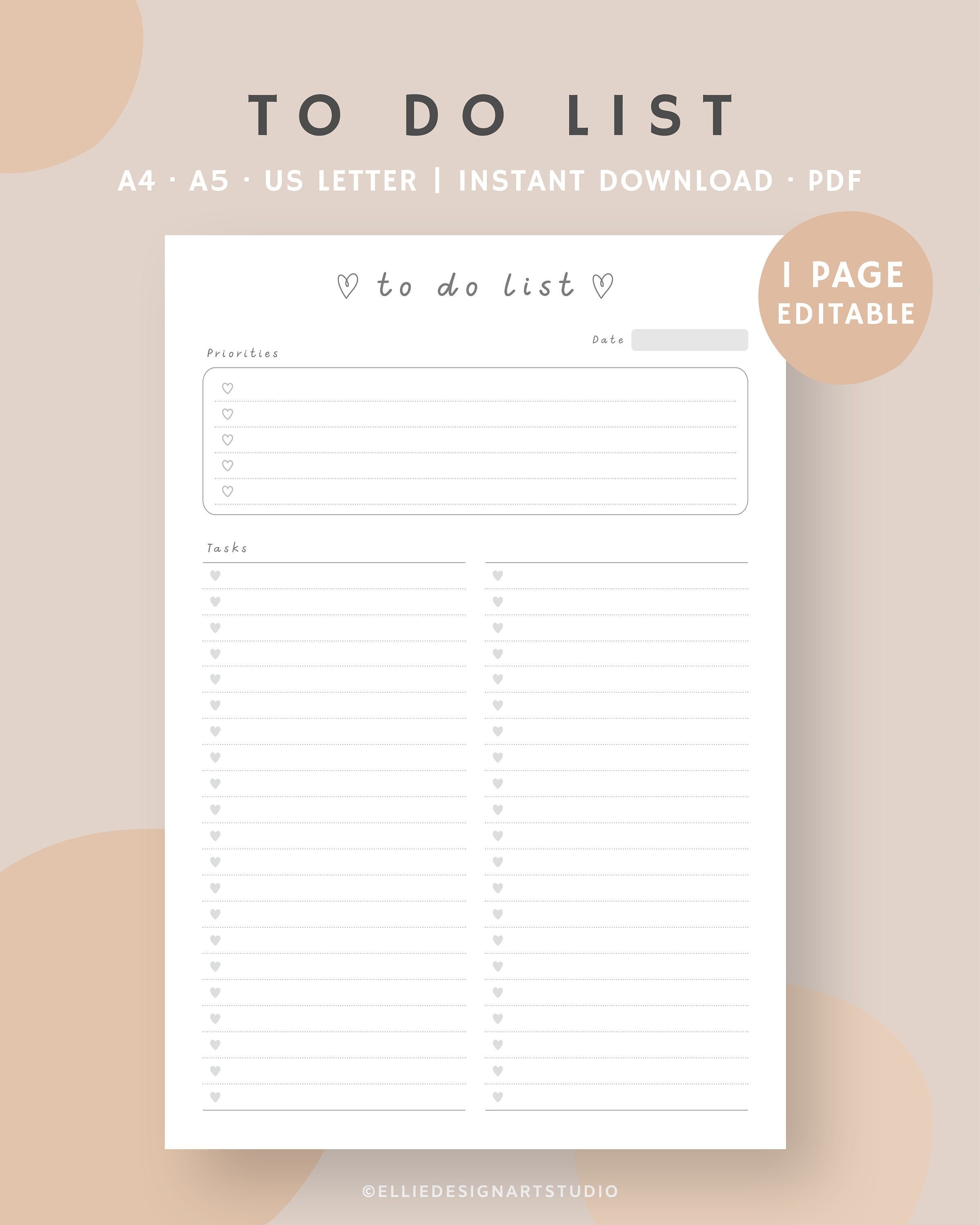 Editable to Do Lists | Printable to Do List Weekly Template | Simple to ...