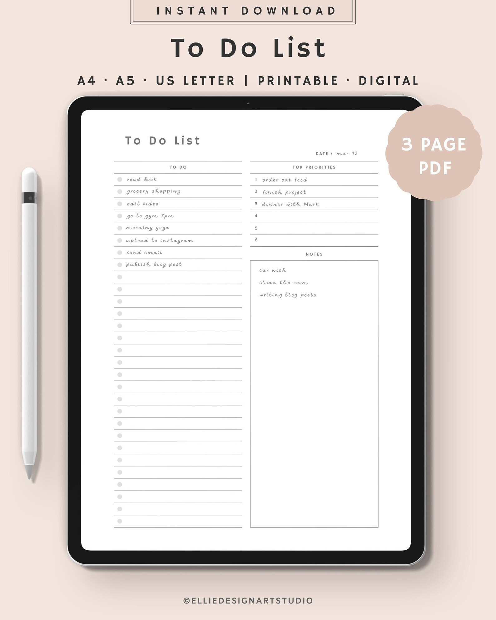 Minimal to Do List Printable | to Do Lists Kit | Goodnotes to Do List ...