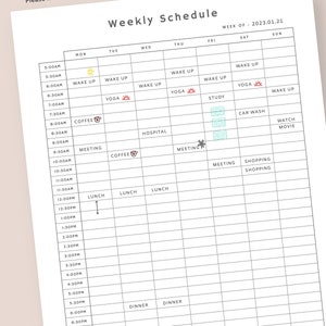 Half Hourly Weekly Schedule Printable, Weekly Organizer, Week at a ...