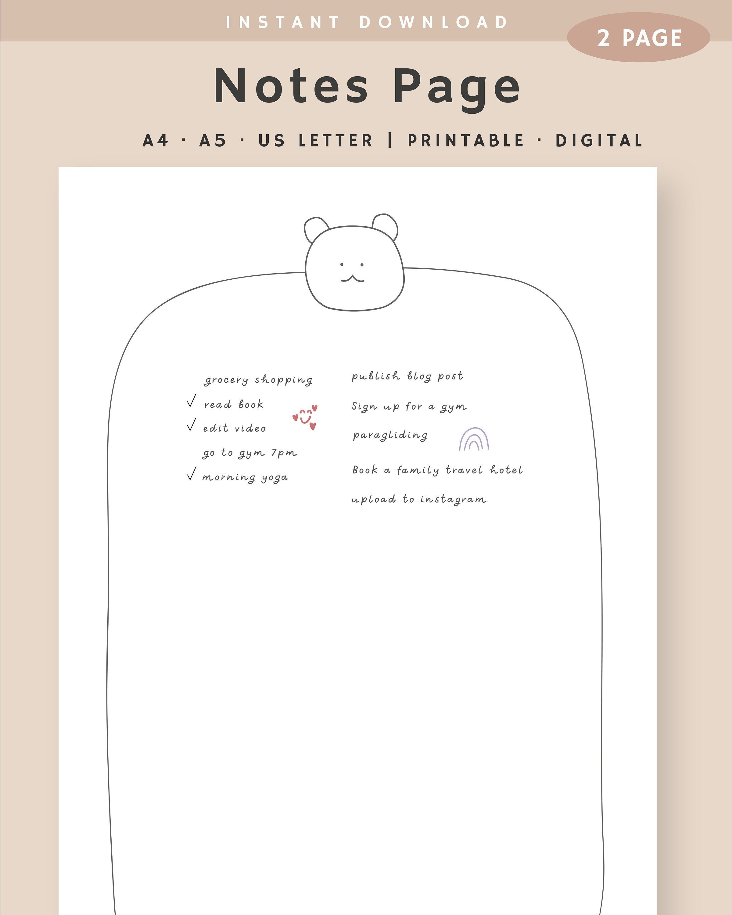 Notes Page Printable, Notes Planner Insert, Blank Notes, Note Taking ...