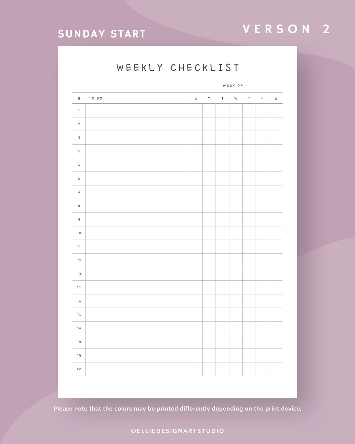 Weekly Checklist Printable | to Do List Template | Printable to Do List ...