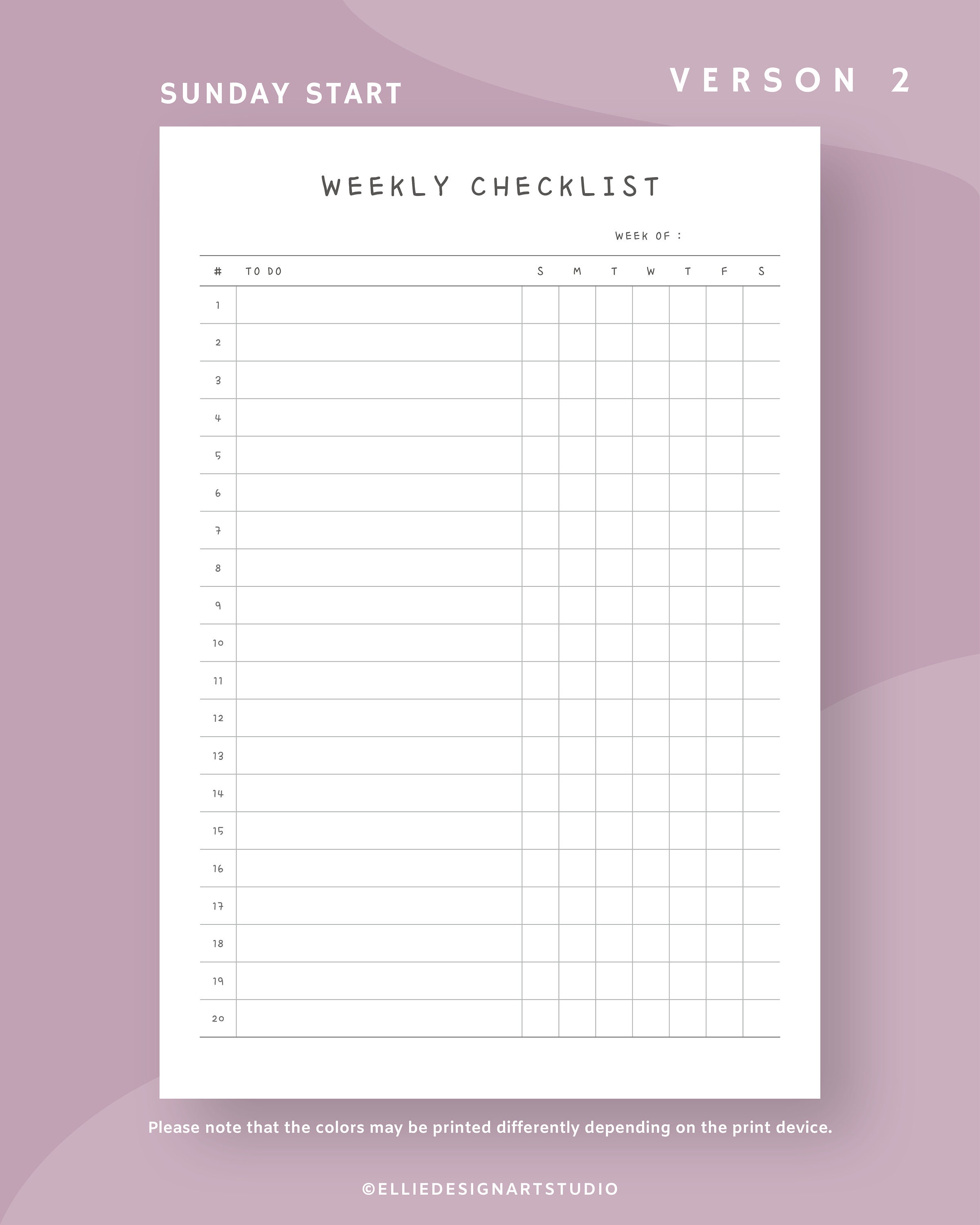 Weekly Checklist Printable to Do List Template Printable to Do List ...