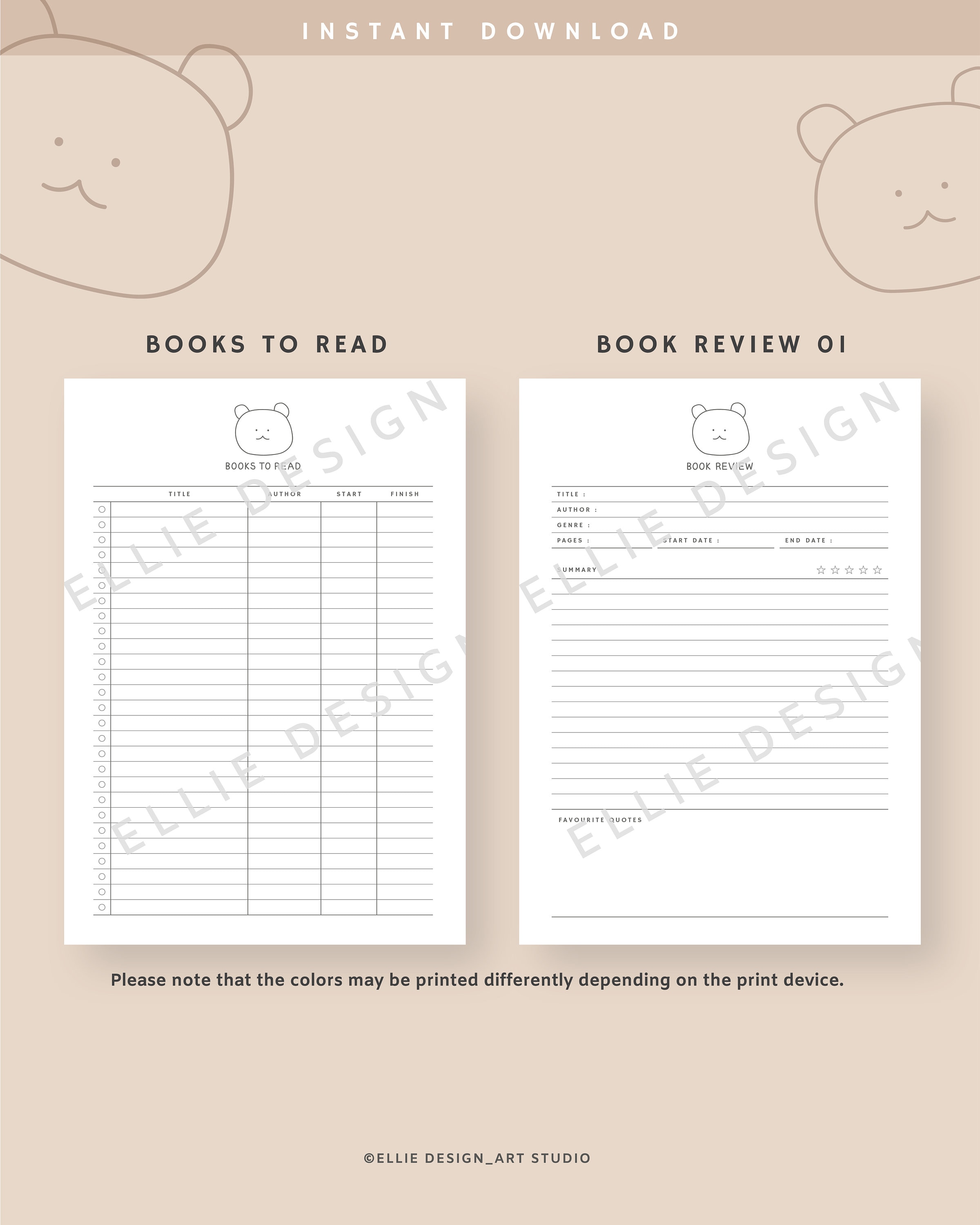 Book Review Page Printable, Books to Read Lis, Reading Tracker, Reading ...