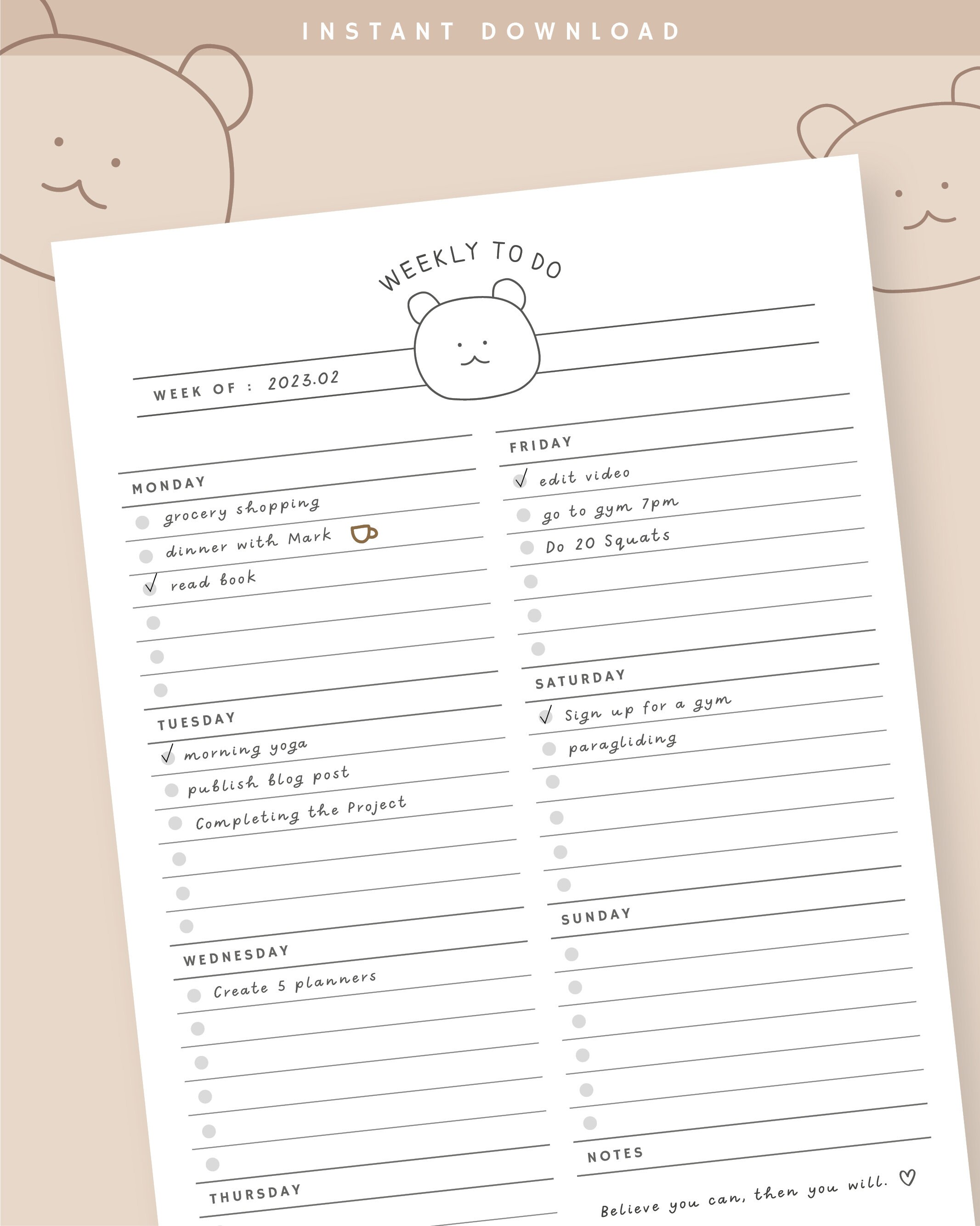 Weekly to Do List Printable, Weekly Checklist, Weekly Agenda, Weekly ...